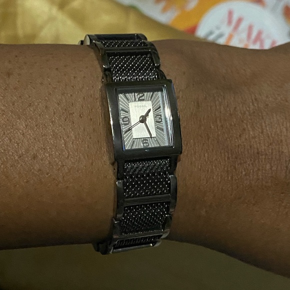 Fossil | Accessories | Fossil Gunmetal Square Face Bracelet Watch ...